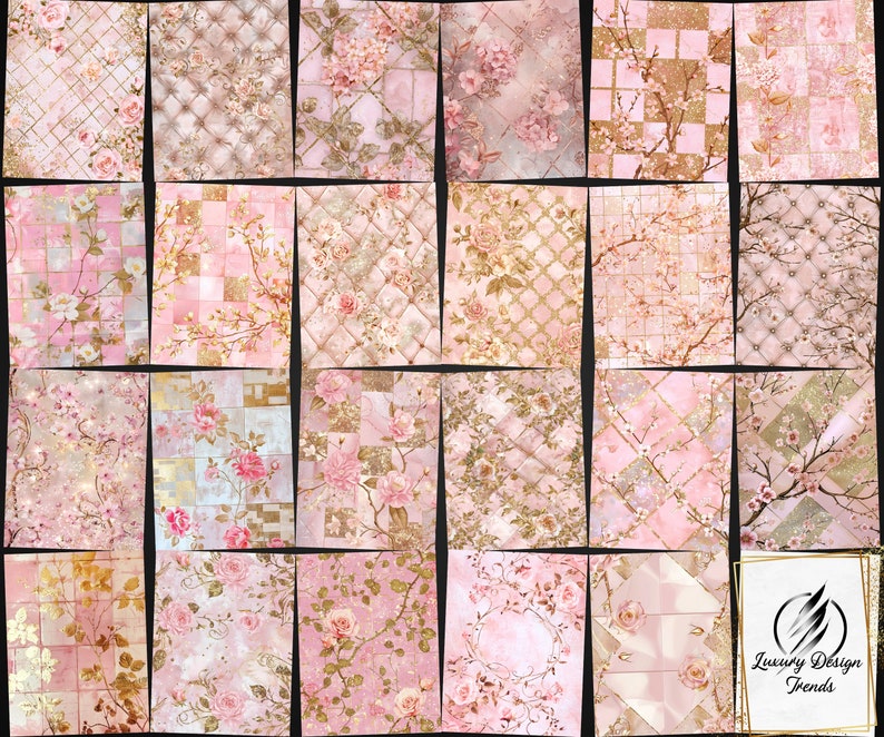 Blush Pink & Gold Digital Paper Bundle | Classic, Pastel Pink Abstract ...