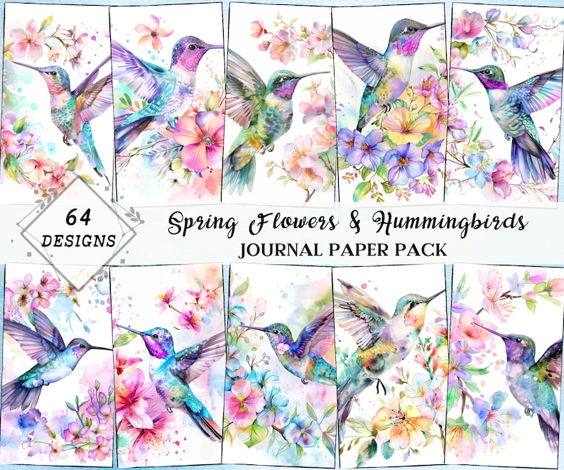 Spring Flowers and Hummingbirds Watercolor Papers, Digital Prints, Junk ...