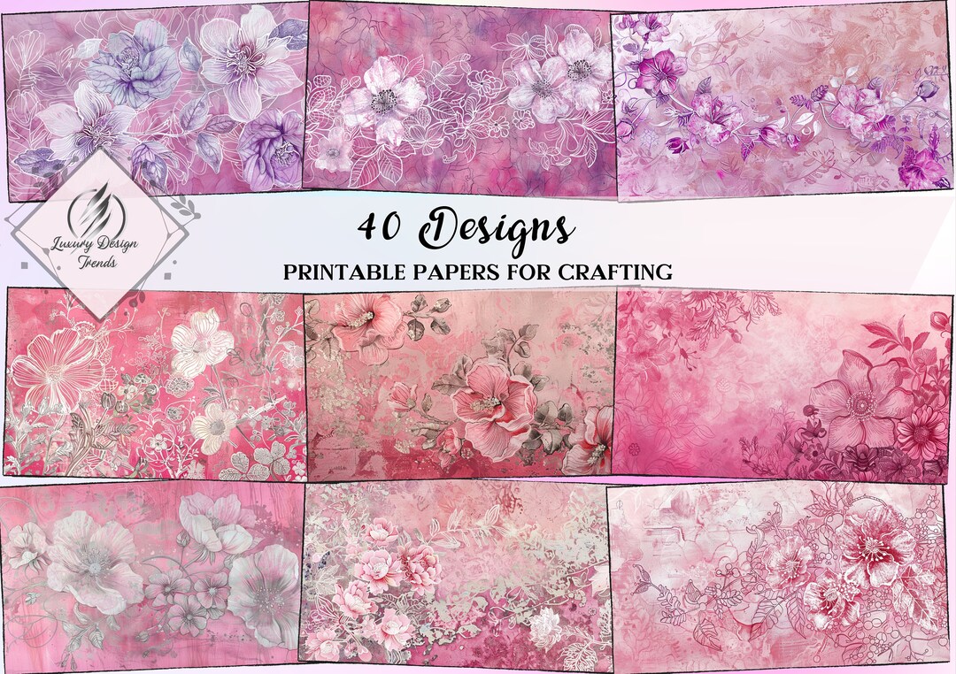 Pink Floral Scrapbook Paper Download - Elegant Flowers Artwork Patterns ...