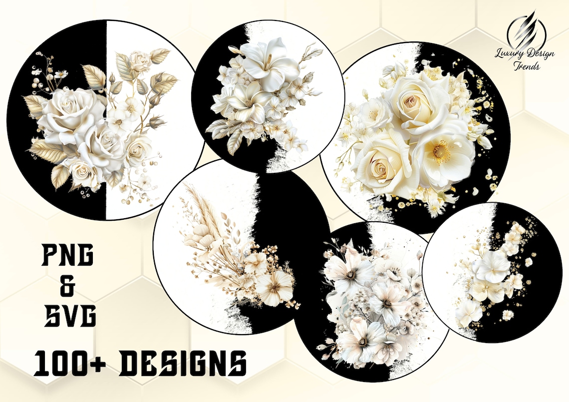 White and Gold Floral Clipart - Floral Watercolor Clipart - Wedding PNG ...