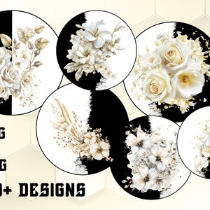 White and Gold Floral Clipart - Floral Watercolor Clipart - Wedding PNG ...