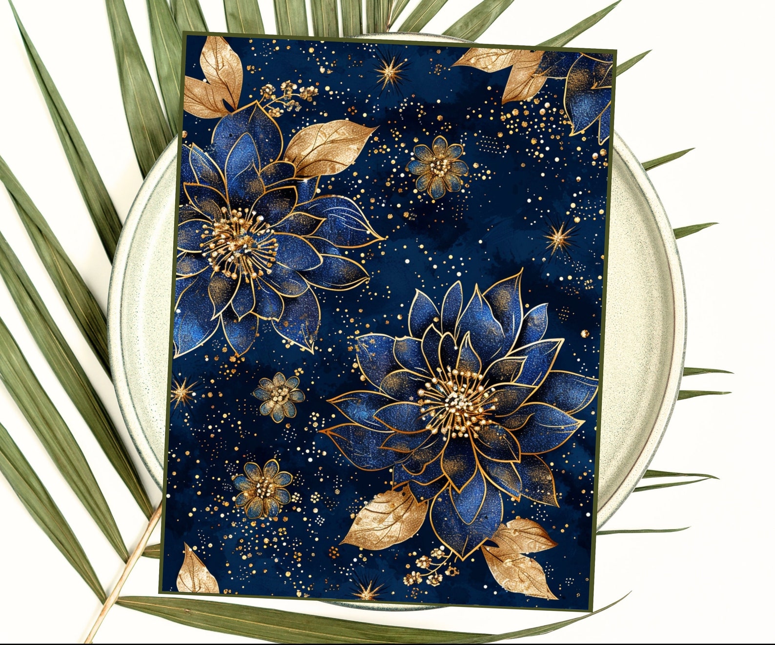 Printable Royal Blue & Gold Paper Bundle, Abstract, Asymmetric, Damask ...