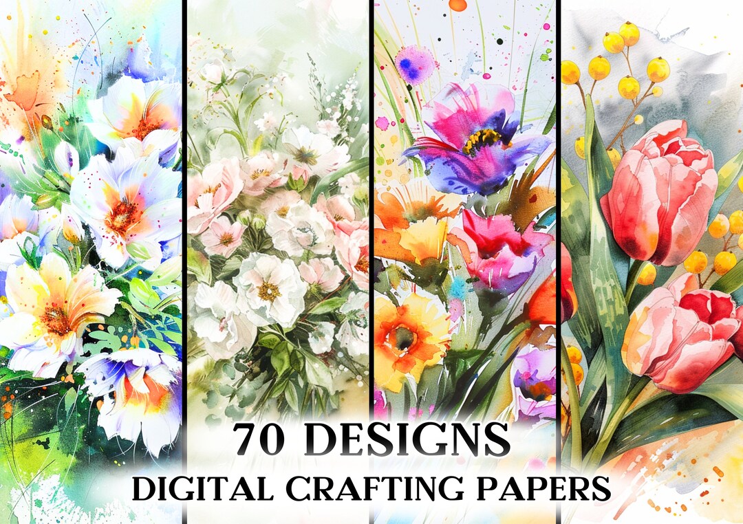 Watercolor Spring Flowers | Printable Digital Paper | Scrapbook Papers ...