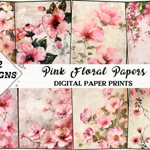 Junk Journal Printable Pink Flowers Papers, Vintage Journal Pages, Junk ...