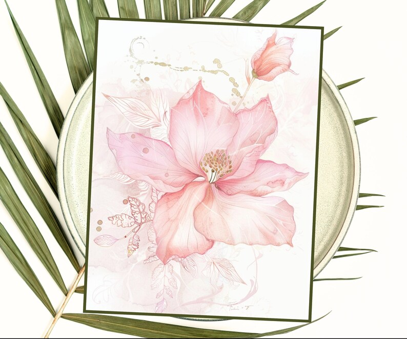 Boho Pink Floral Paper Bundle | Pretty Watercolor Scrapbook Digital ...