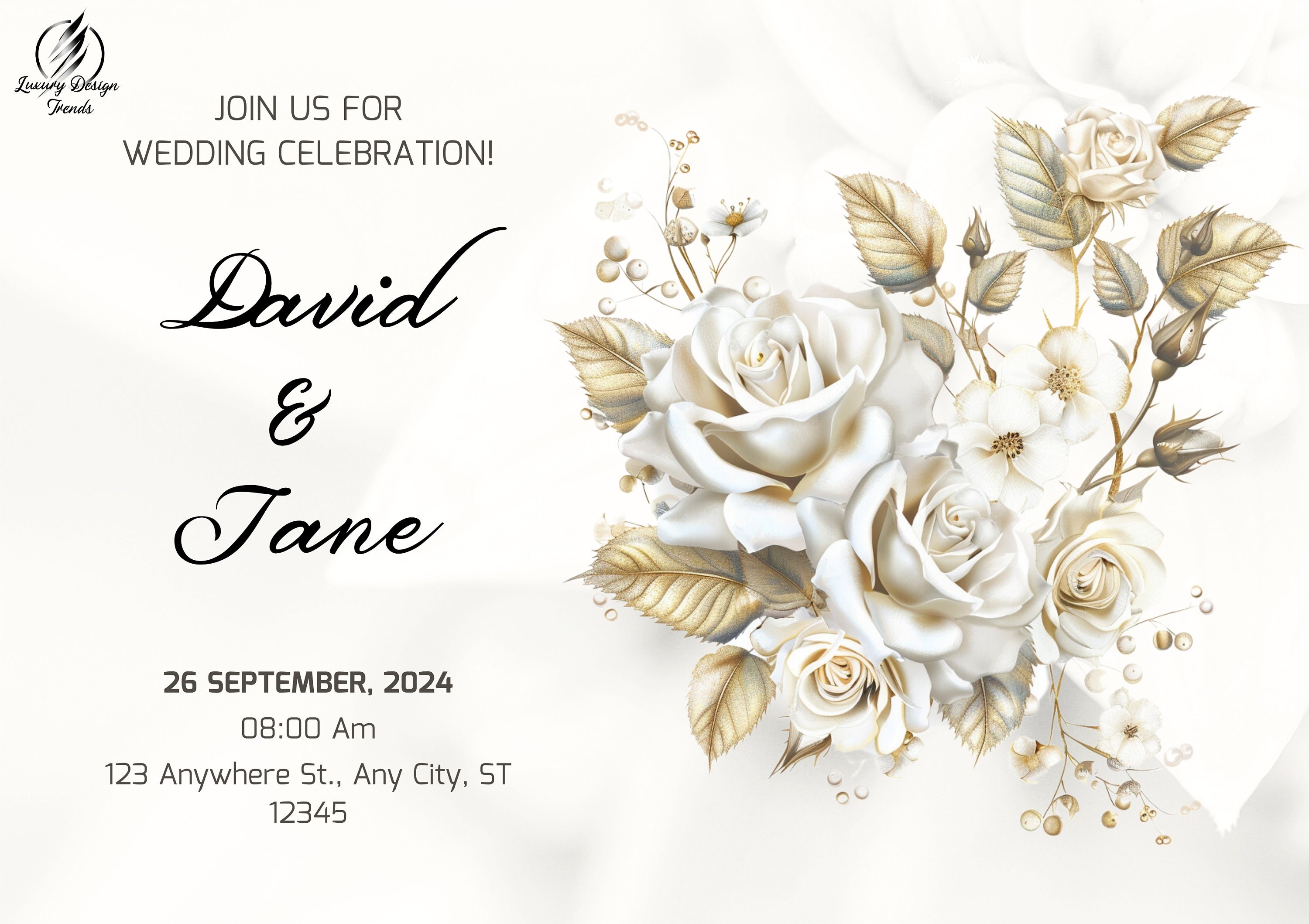 White and Gold Floral Clipart Floral Watercolor Clipart Wedding PNG ...