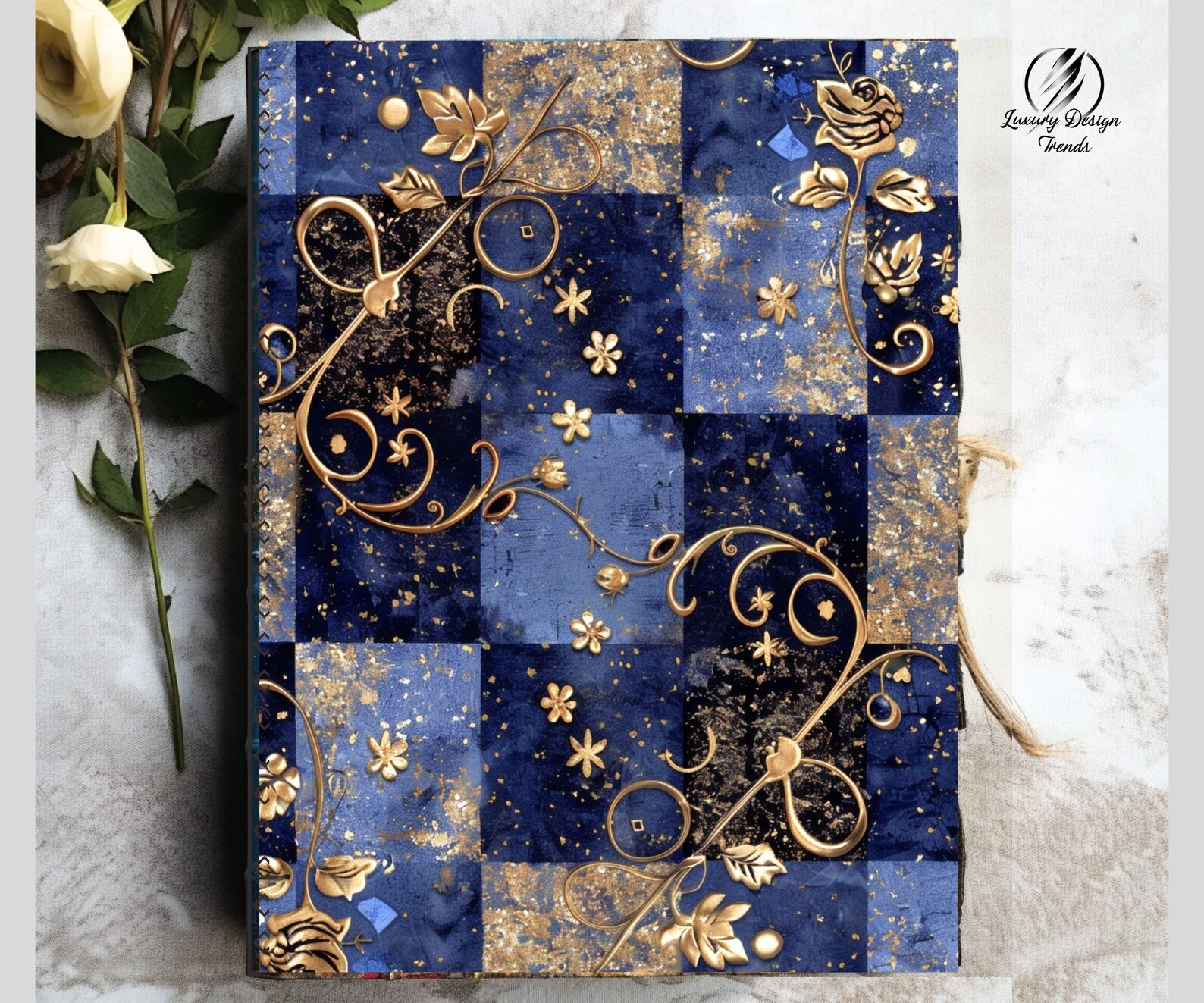 Printable Royal Blue & Gold Paper Bundle, Abstract, Asymmetric, Damask ...