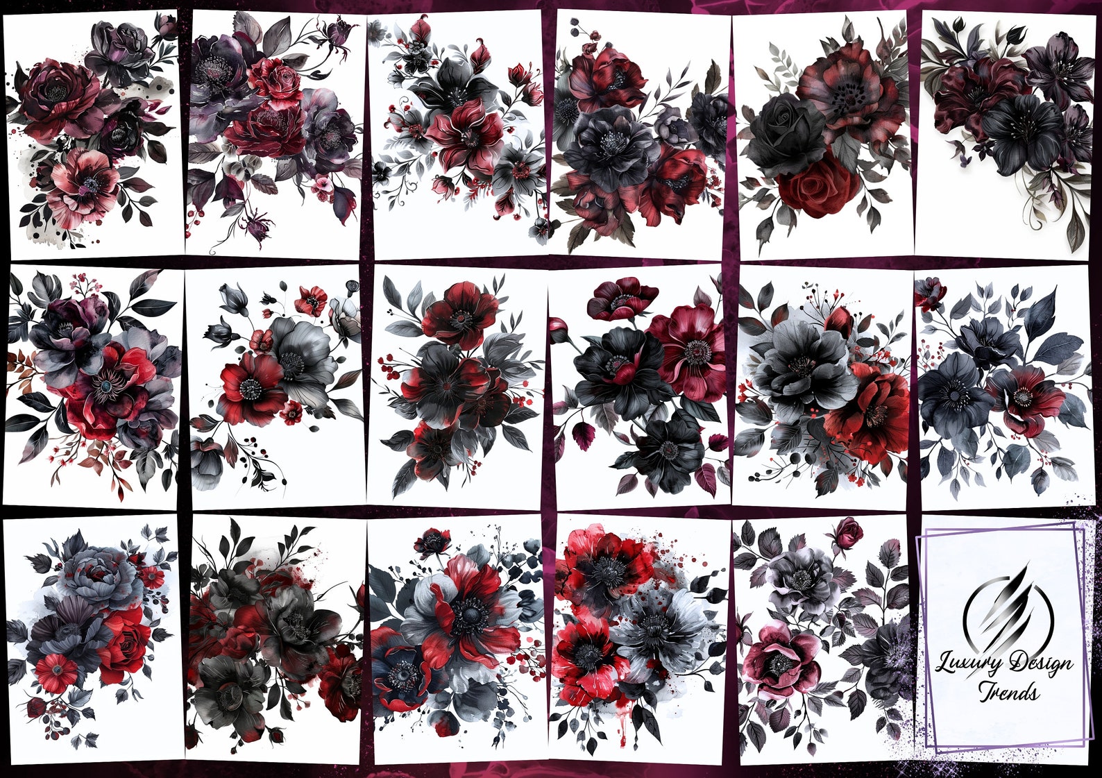 70 Watercolor Gothic Floral Clipart, Magical Gothic Flowers Clip Art ...