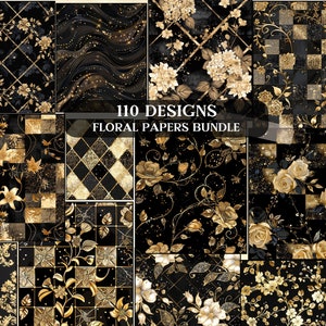 Black & Gold Digital Paper Bundle | Classic, Abstract Floral, Damask ...