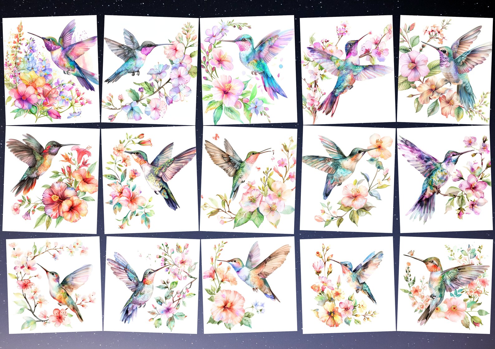 Spring Flowers and Hummingbirds Watercolor Papers, Digital Prints, Junk ...