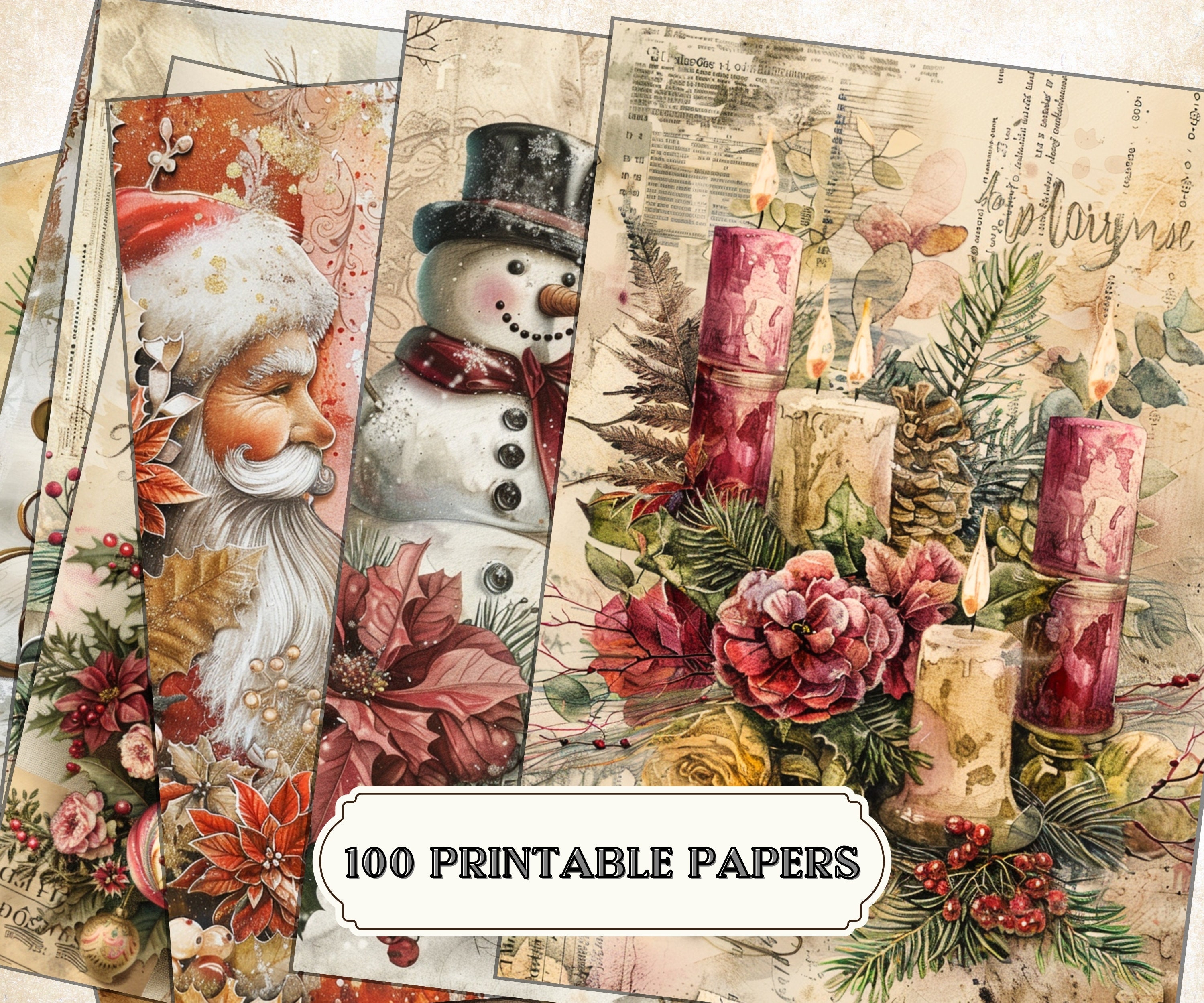 Vintage Christmas Printable Paper Bundle | Shabby Junk Journal Pages ...