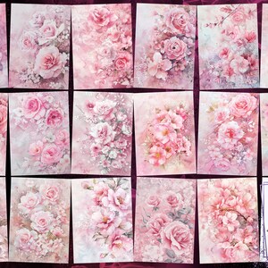 Pastel Pink Floral Digital Paper - Blush Rose Watercolor Scrapbook ...