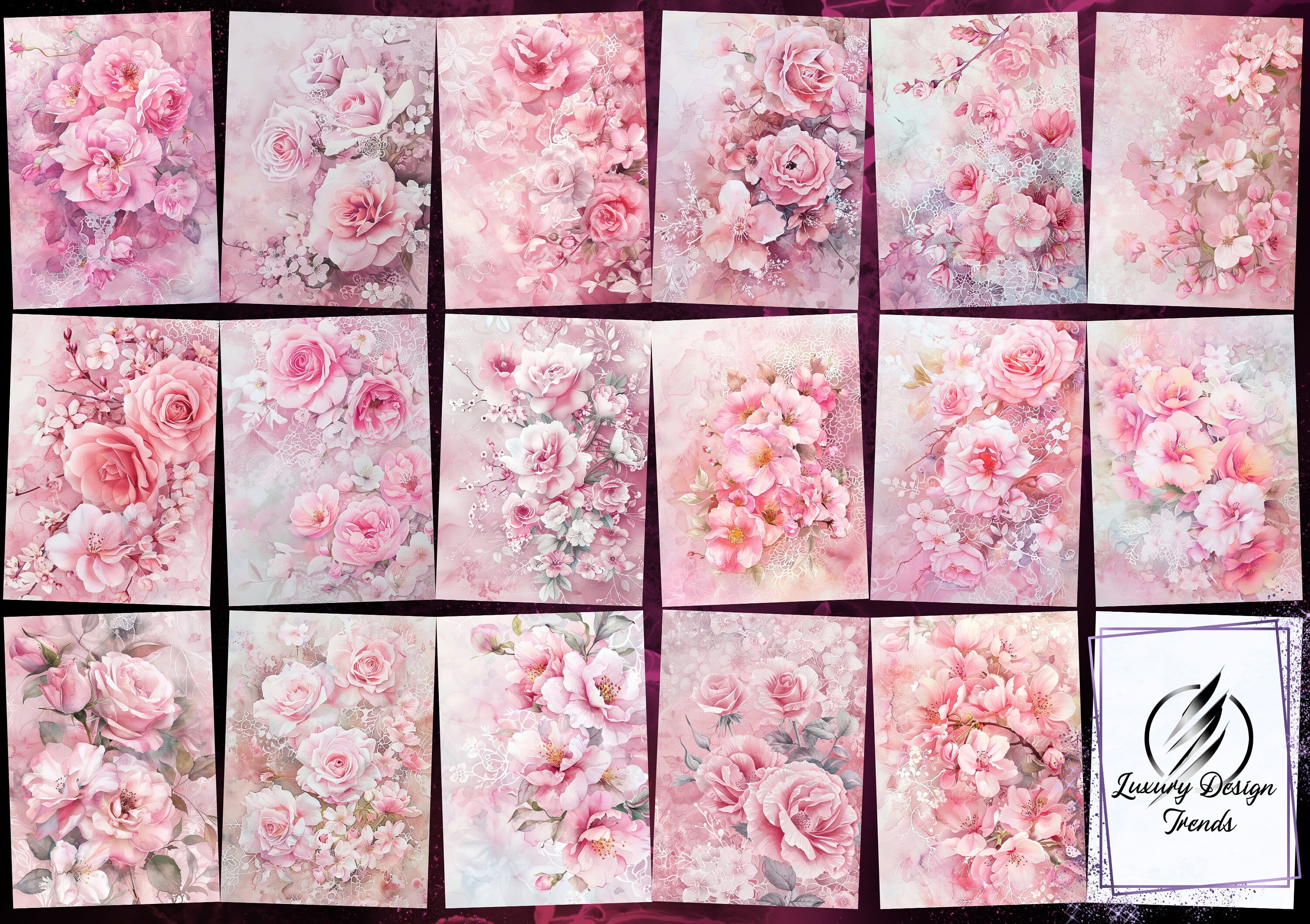 Pastel Pink Floral Digital Paper - Blush Rose Watercolor Scrapbook ...