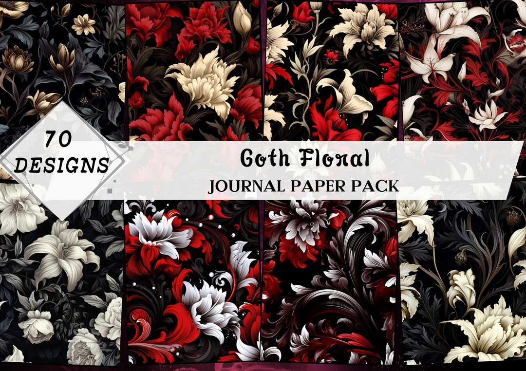 Goth Floral Printable Paper, Flowery Background, Junk Journal ...