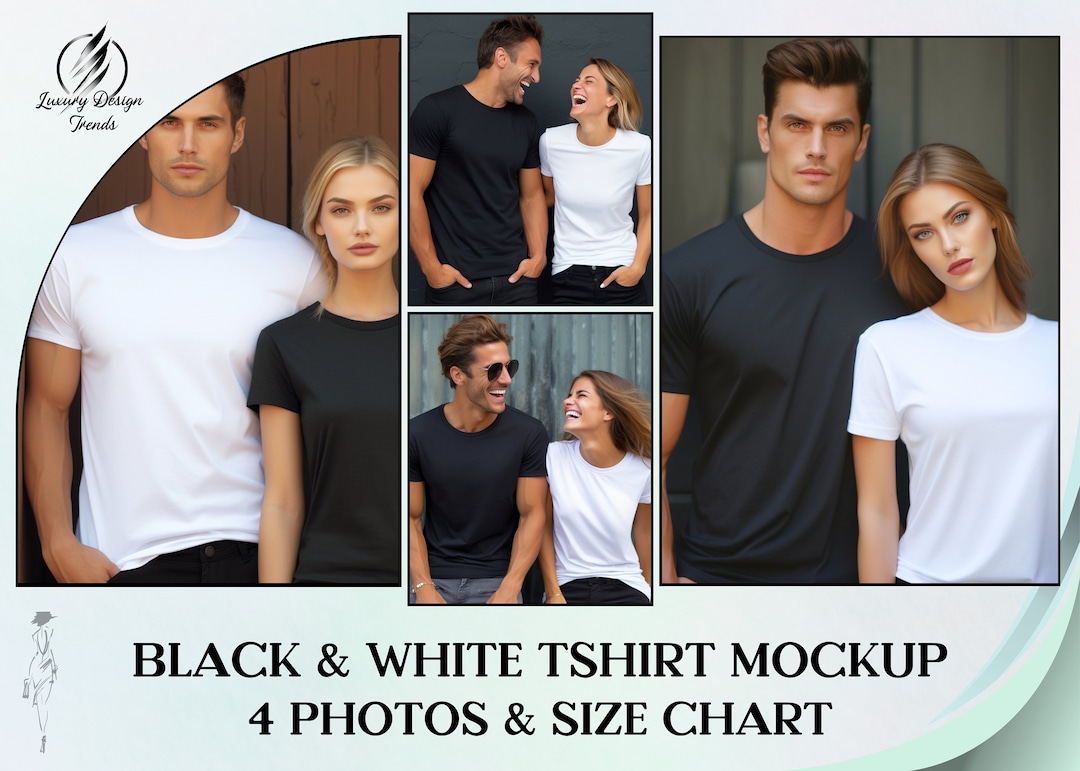 Couples Bella Canvas 3001 Shirt Mockup Bundle | Size Chart | Oversized ...