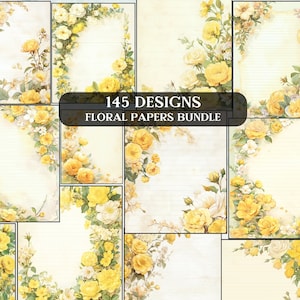 Blank Lined Journal Pages Bundle - Yellow Floral Writing Papers ...