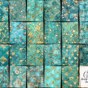 Blue, Green & Gold Digital Paper Bundle | Turquoise Classic, Abstract ...