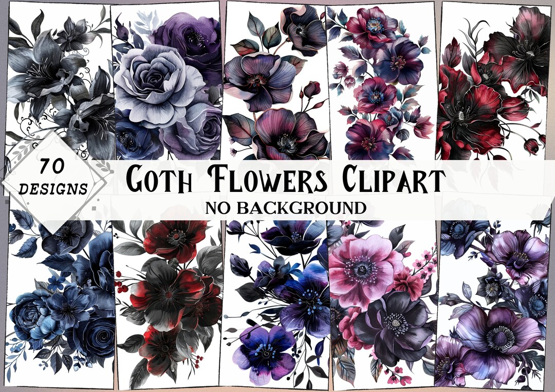 70 Watercolor Gothic Floral Clipart, Magical Gothic Flowers Clip Art ...