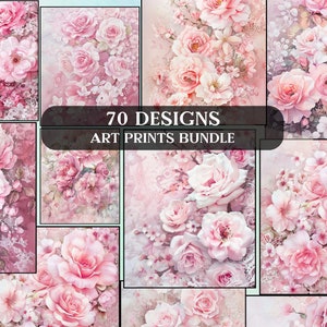 Pastel Pink Floral Digital Paper - Blush Rose Watercolor Scrapbook ...