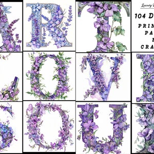 104 PNG, Watercolor Floral Alphabet Collection Clipart, Purple Alphabet ...