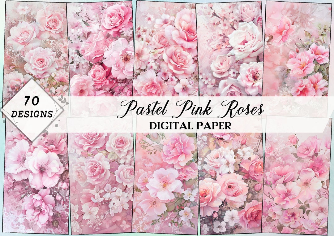 Pastel Pink Floral Digital Paper - Blush Rose Watercolor Scrapbook ...