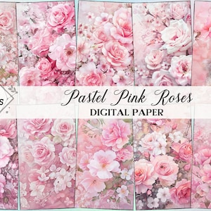 Pastel Pink Floral Digital Paper - Blush Rose Watercolor Scrapbook ...