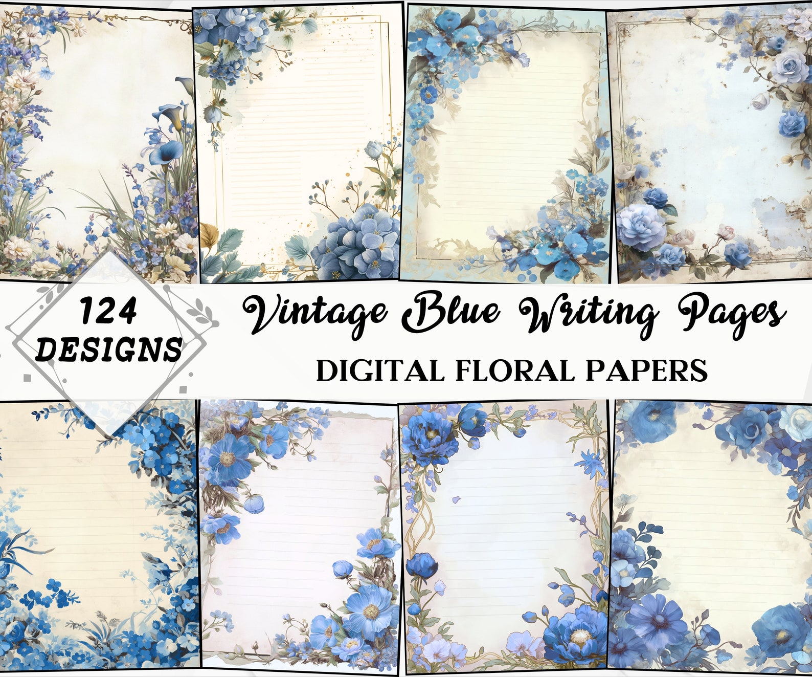 Blank Lined Blue Journal Pages Bundle - Junk Journal Kit - Basic ...