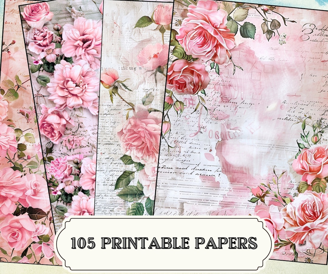Shabby Blush Pink Scrappy Papers, Junk Journal Pages, Vintage Floral ...