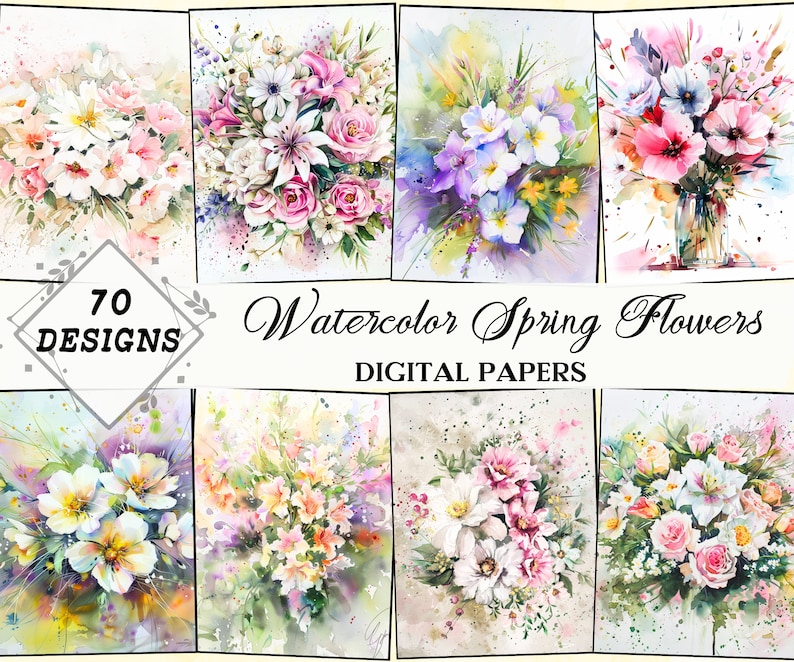 Watercolor Spring Flowers | Printable Digital Paper | Scrapbook Papers ...
