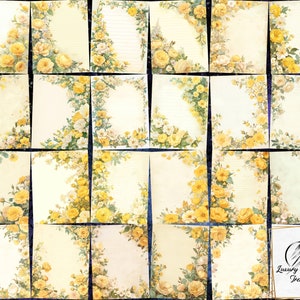 Blank Lined Journal Pages Bundle - Yellow Floral Writing Papers ...