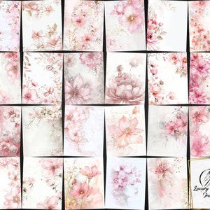 Boho Pink Floral Digital Paper Bundle | Watercolor Scrapbook Pages | A4 ...
