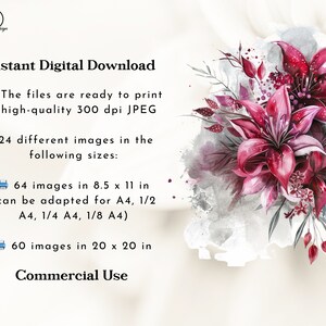 Big Bundle Burgundy Floral Digital Paper, Abstract Burgundy Watercolor ...