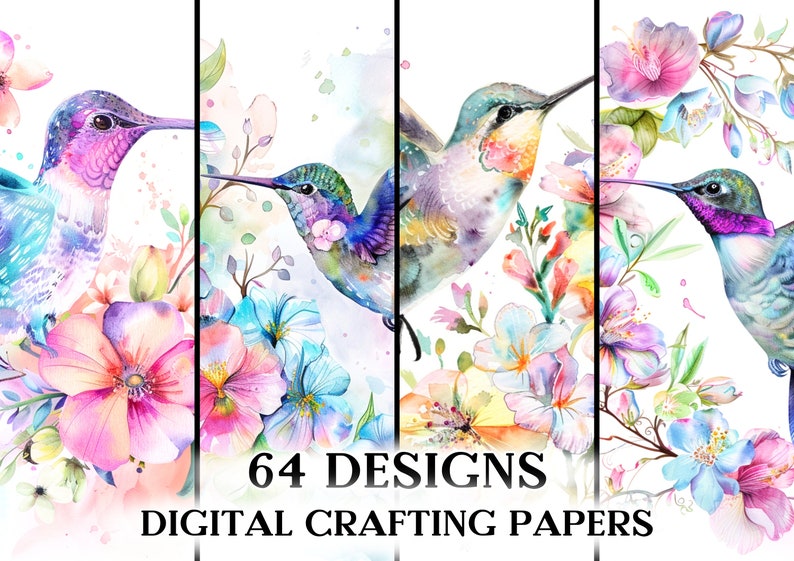 Spring Flowers and Hummingbirds Watercolor Papers, Digital Prints, Junk ...
