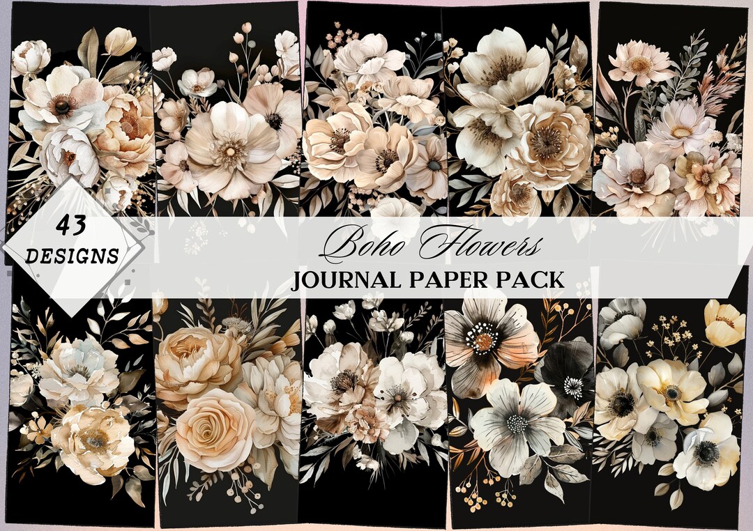 Boho Floral Digital Paper, Abstract Bohemian Wedding Scrapbook Paper ...