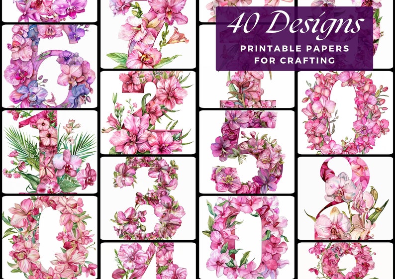 Pink Floral Numbers Clipart Set, Floral Prints, Printable Watercolor ...
