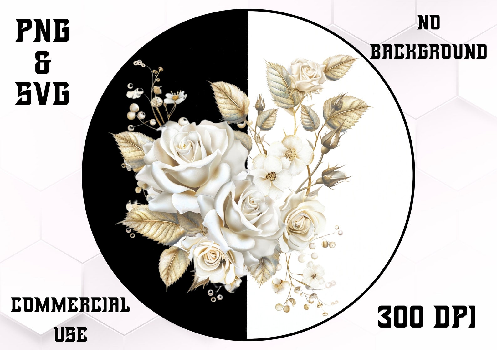 White and Gold Floral Clipart - Floral Watercolor Clipart - Wedding PNG ...