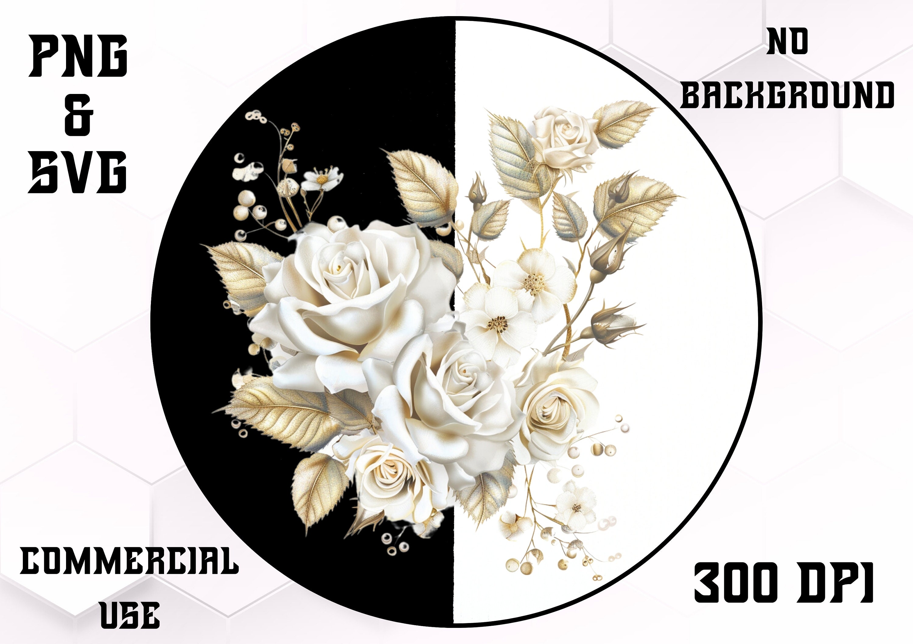 White and Gold Floral Clipart Floral Watercolor Clipart Wedding PNG ...