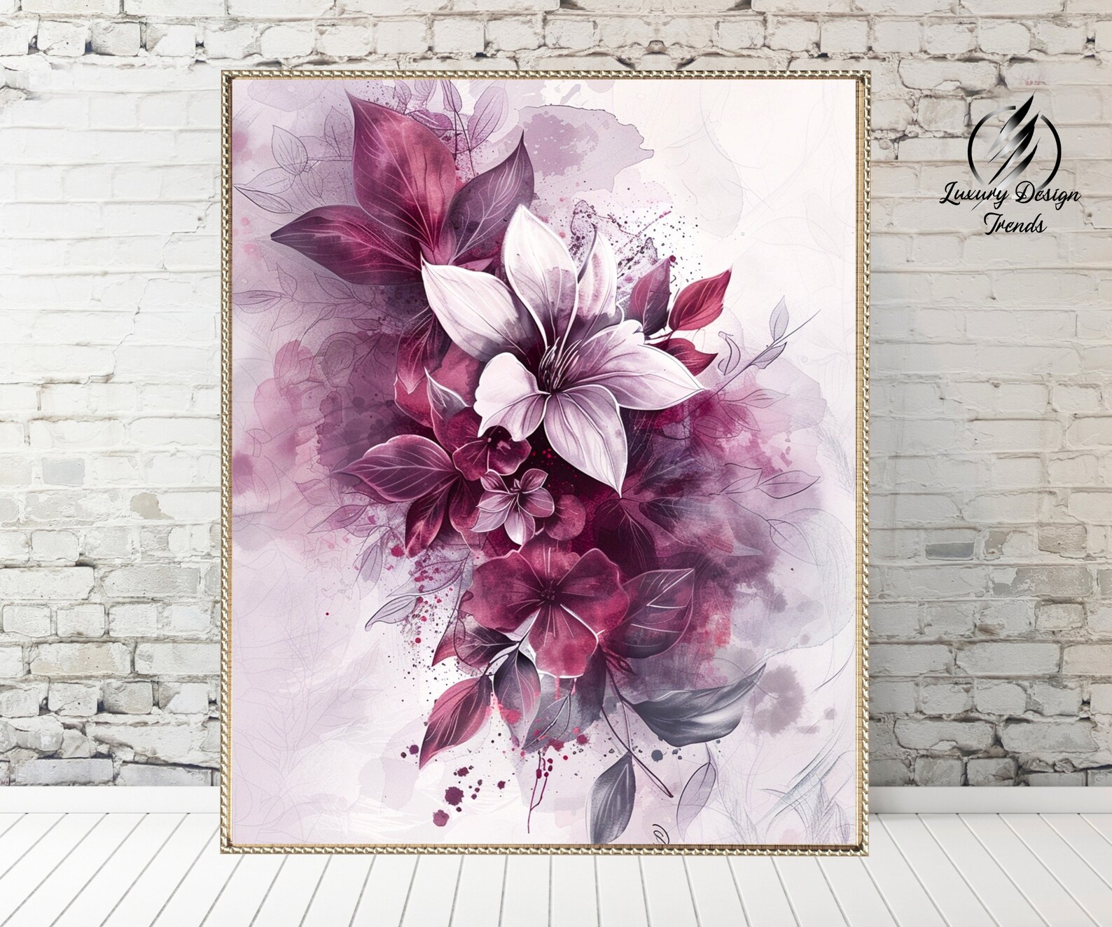 Big Bundle Burgundy Floral Digital Paper, Abstract Burgundy Watercolor ...