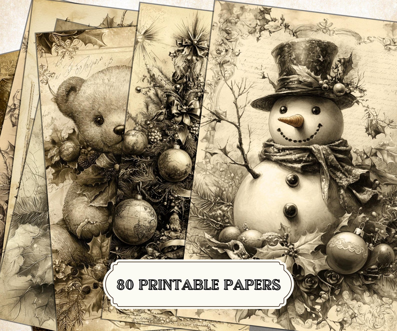 Vintage Christmas Journal Digital Papers | Elegant Printable Junk ...