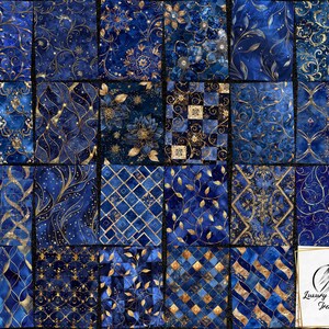 Printable Royal Blue & Gold Paper Bundle, Abstract, Asymmetric, Damask ...