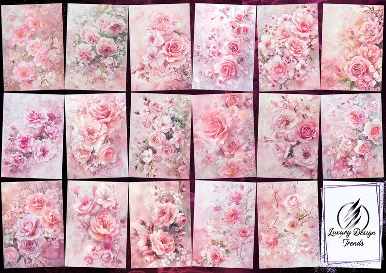 Pastel Pink Floral Digital Paper - Blush Rose Watercolor Scrapbook ...