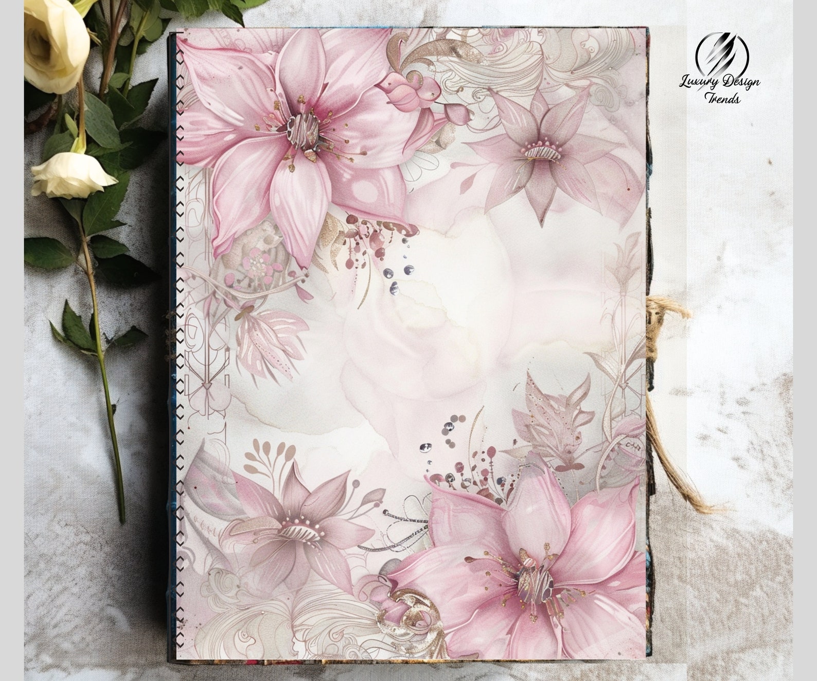 Boho Pink Floral Paper Bundle | Pretty Watercolor Scrapbook Digital ...