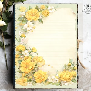 Blank Lined Journal Pages Bundle - Yellow Floral Writing Papers ...