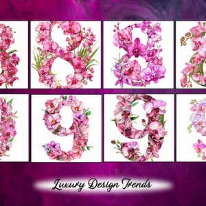 Pink Floral Numbers Clipart Set, Floral Prints, Printable Watercolor ...