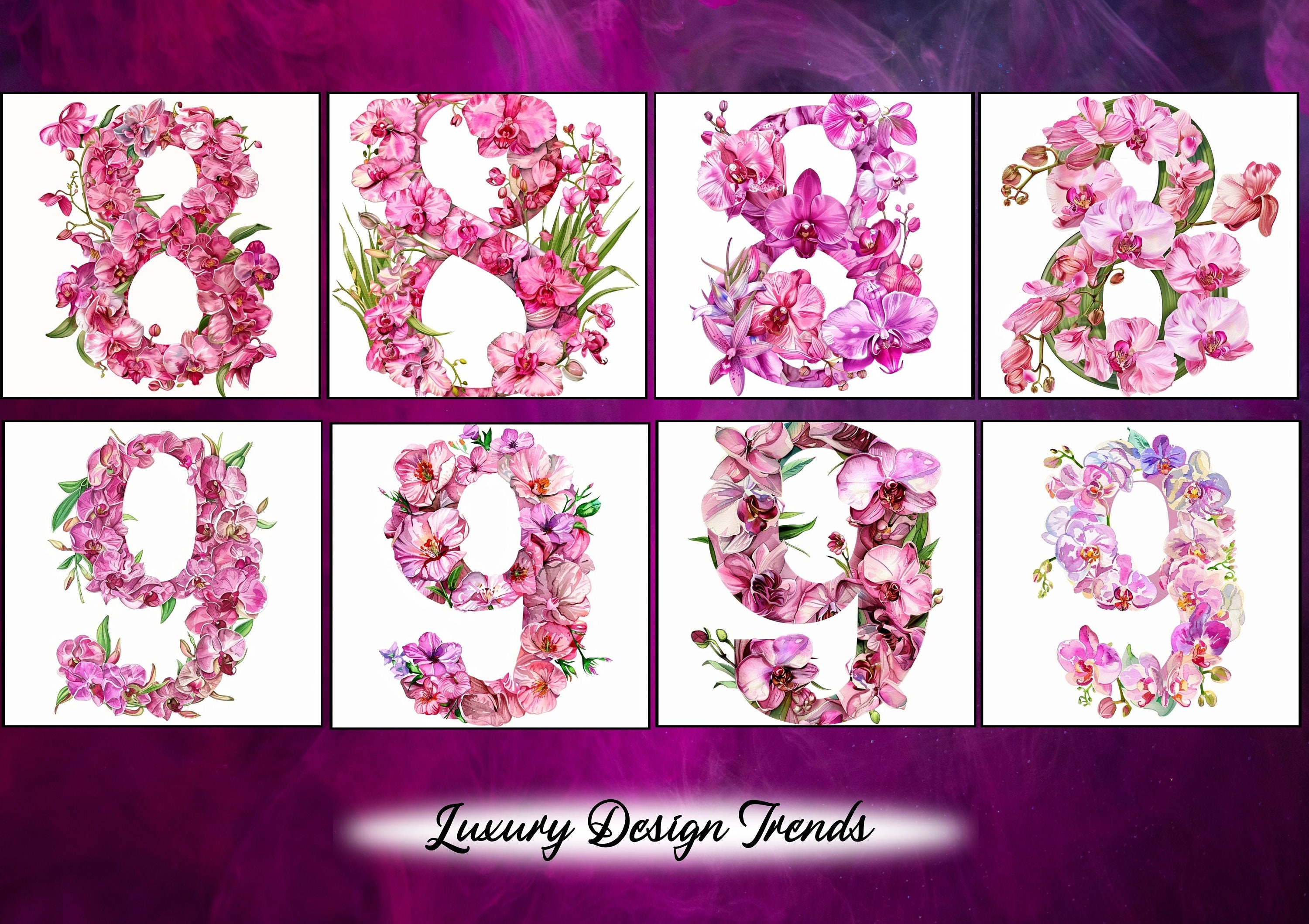 Pink Floral Numbers Clipart Set, Floral Prints, Printable Watercolor ...