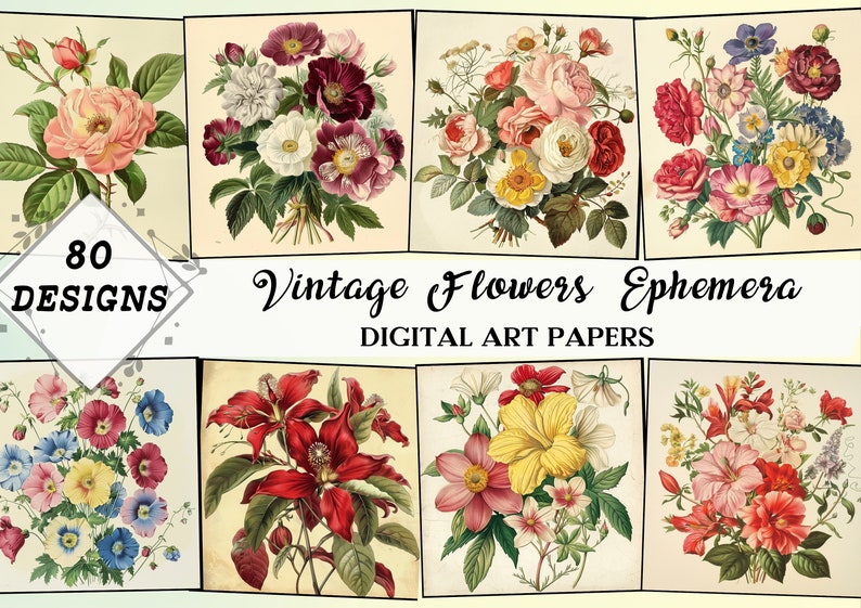 Vintage Flowers Ephemera, Printable Botanical, Digital Junk Journal Kit ...