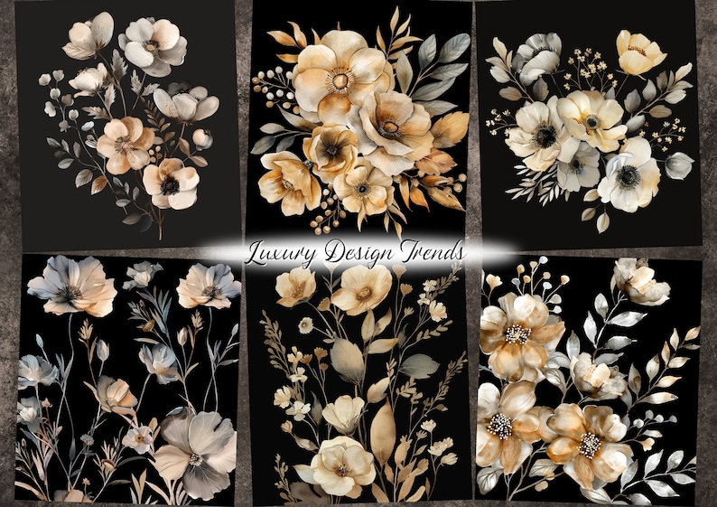 Boho Floral Digital Paper, Abstract Bohemian Wedding Scrapbook Paper ...