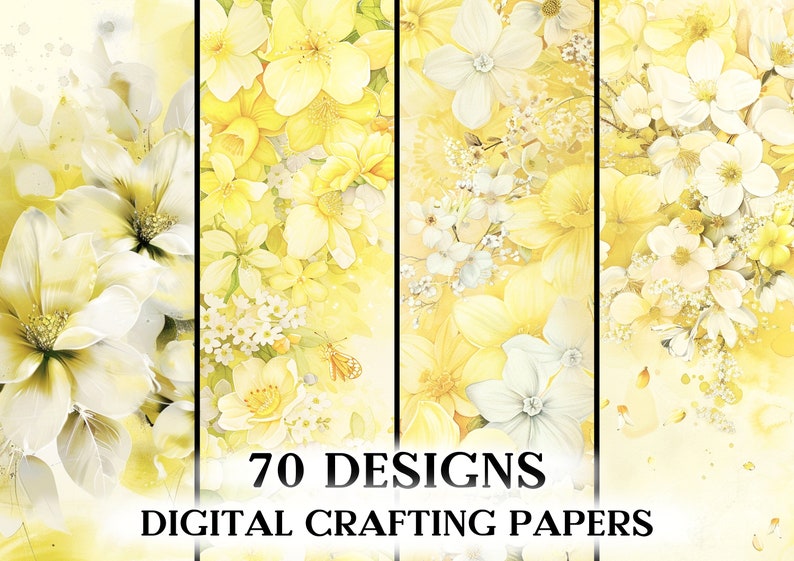 Yellow Floral Watercolor Digital Paper, Abstract Spring Watercolor ...