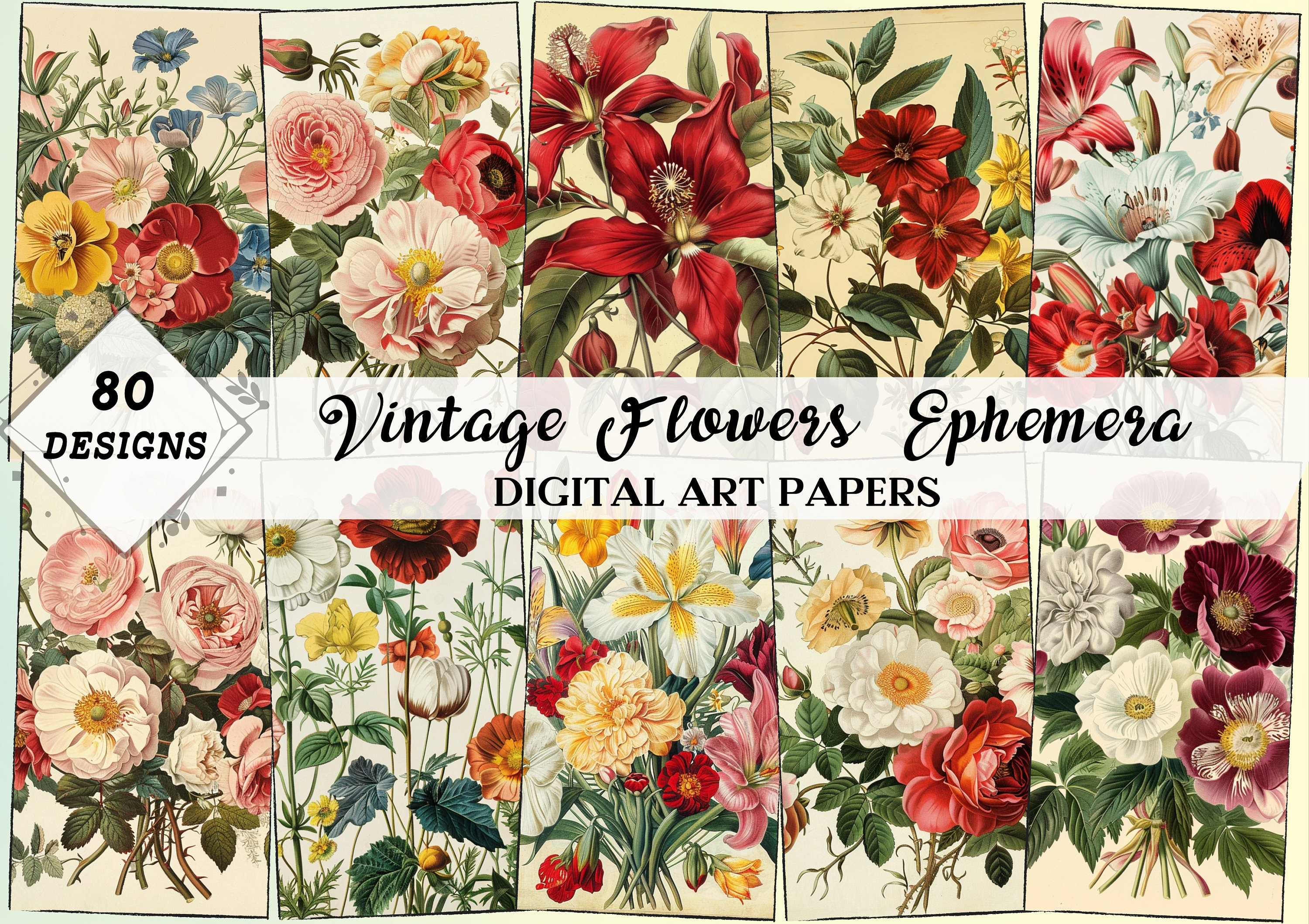 Vintage Flowers Ephemera, Printable Botanical, Digital Junk Journal Kit ...