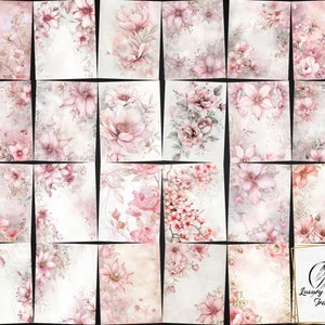 Boho Pink Floral Digital Paper Bundle | Watercolor Scrapbook Pages | A4 ...